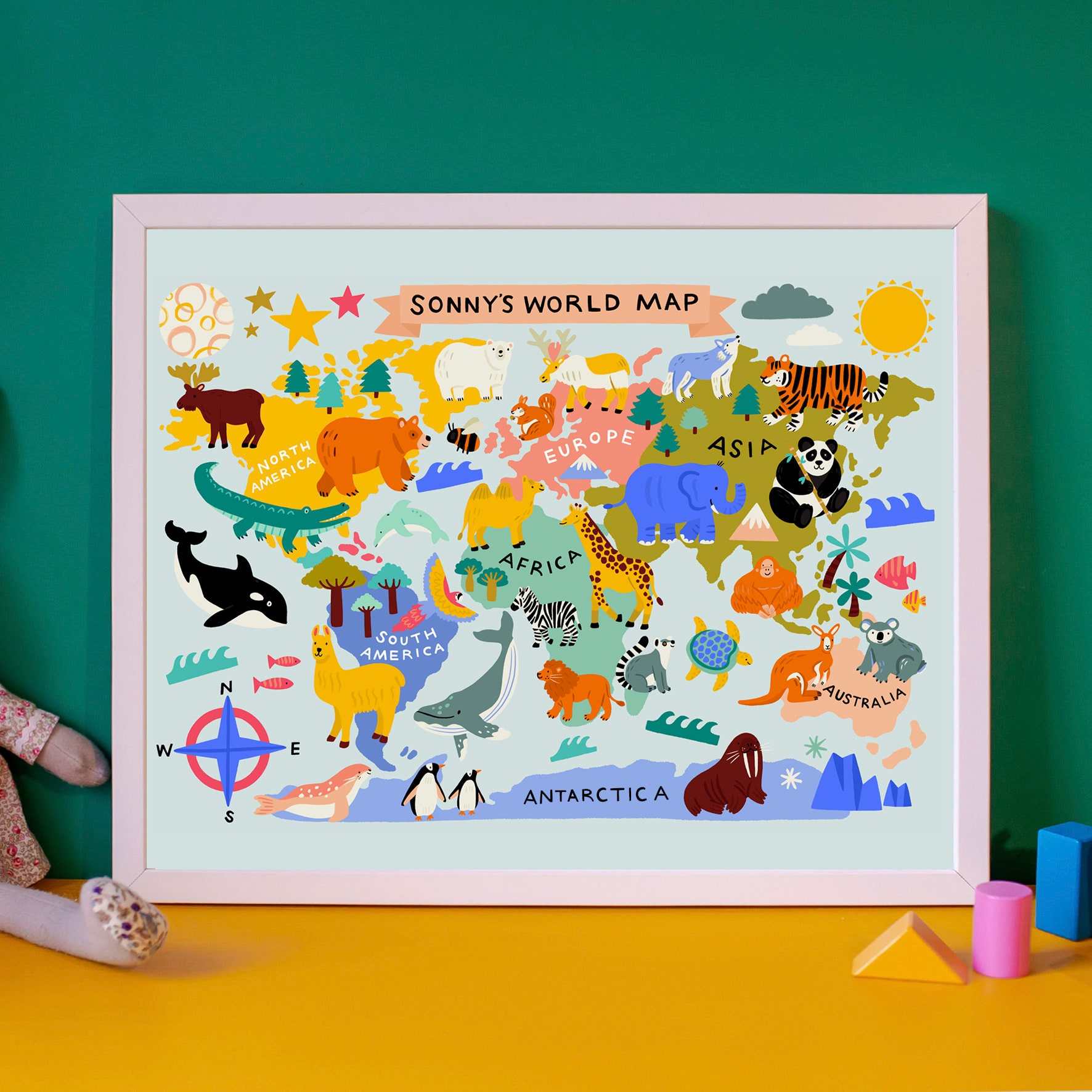 Animal World Map Print for Kids Nursery Bedroom or Playroom | Etsy