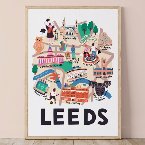 Leeds Map Illustrated Map Leeds Print Leeds Art Poster - Etsy UK