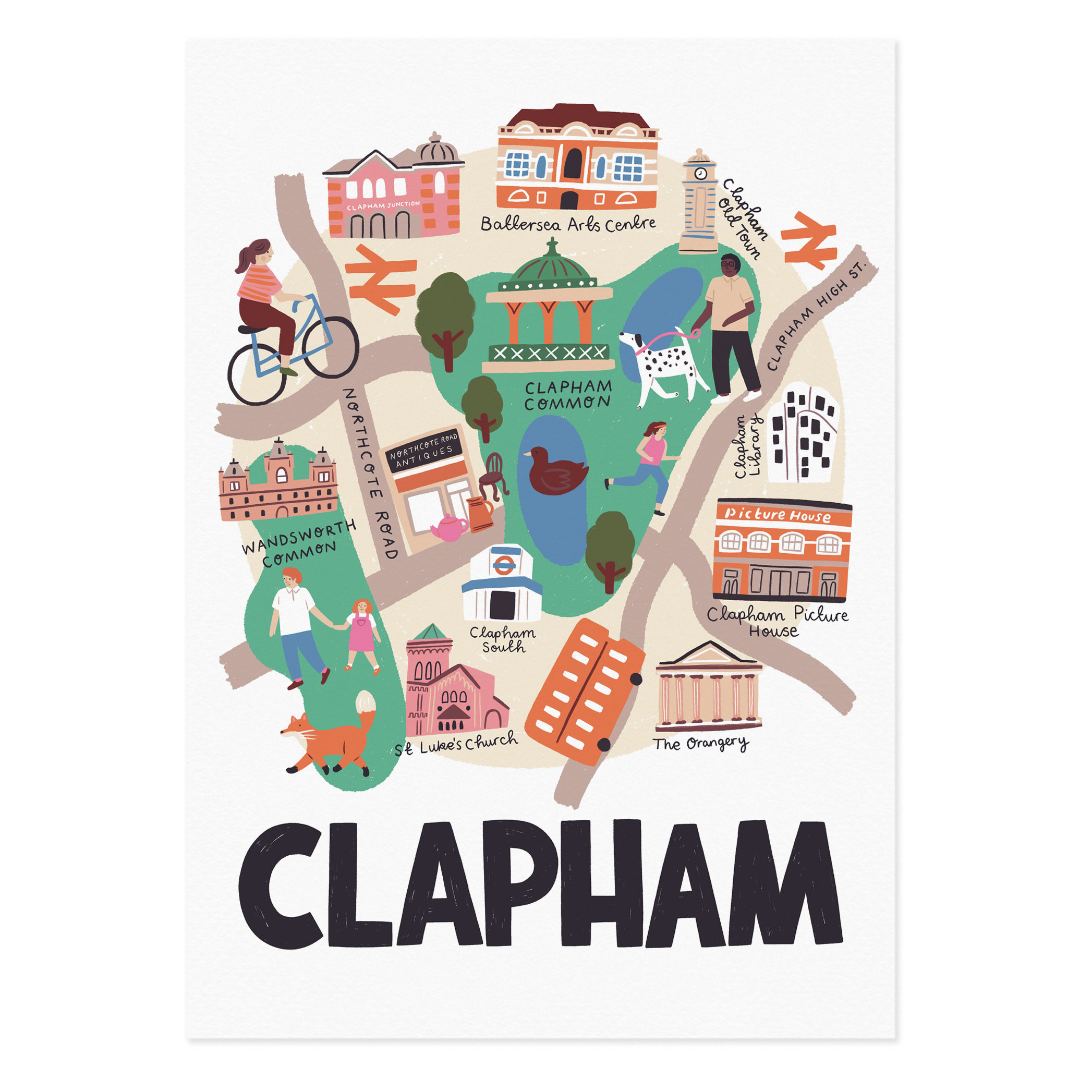 Clapham Map Art Print | Illustrated Map | Clapham Print | South London ...