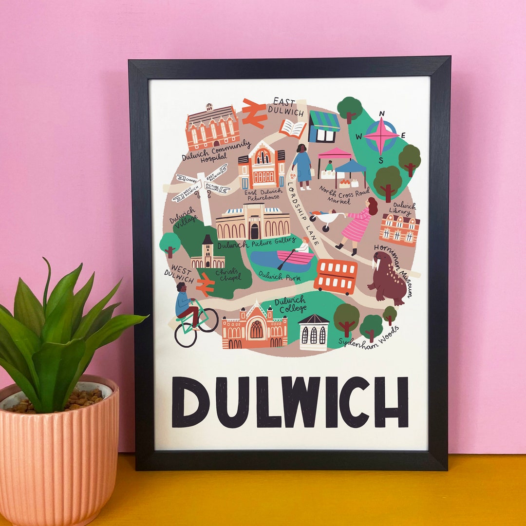 Dulwich Map Art Print Illustrated Map Dulwich Print South London Art ...