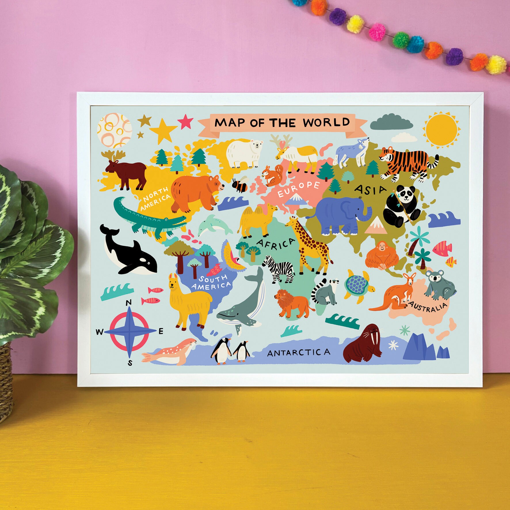 Animal World Map Print for Kids Nursery Bedroom or Playroom | Etsy