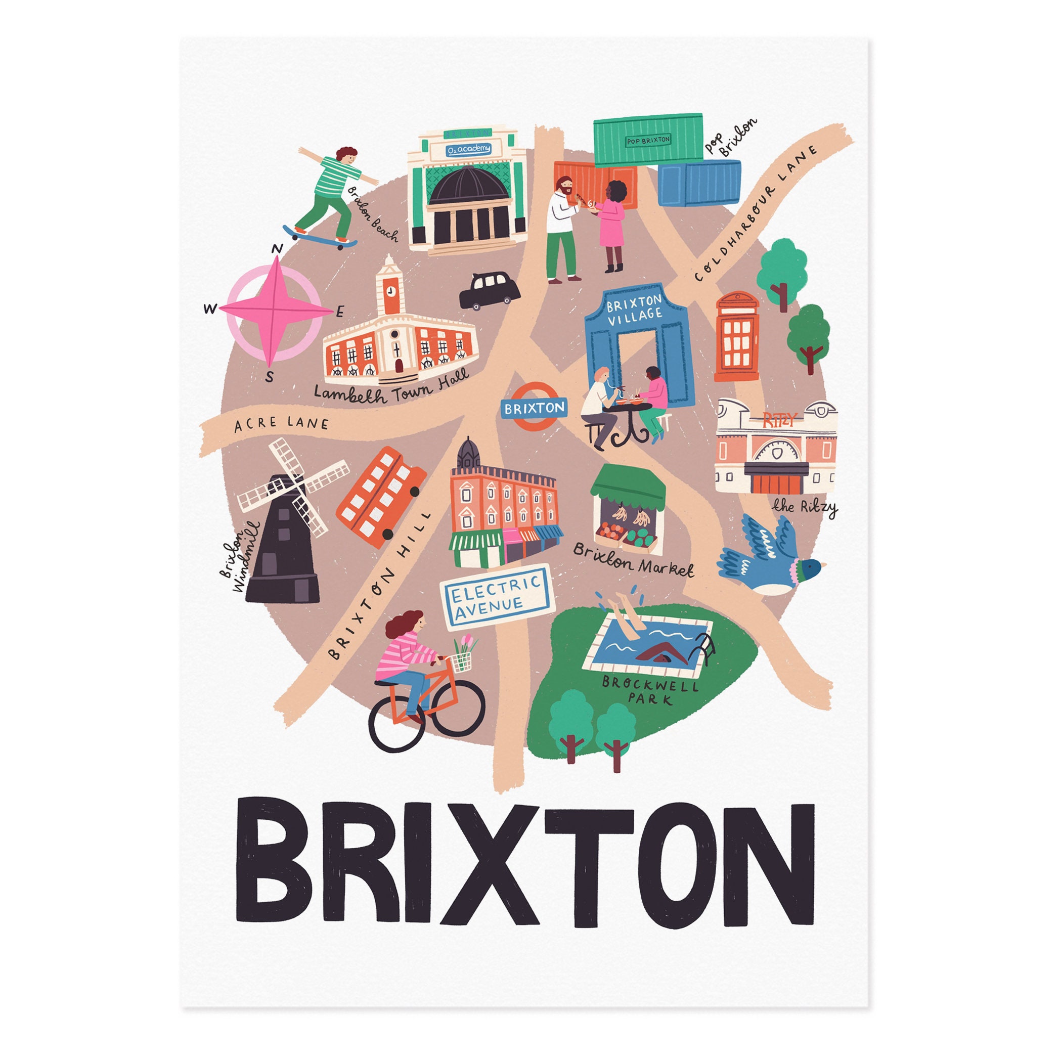 Brixton Illustrated Map Print South London Art South - Etsy UK