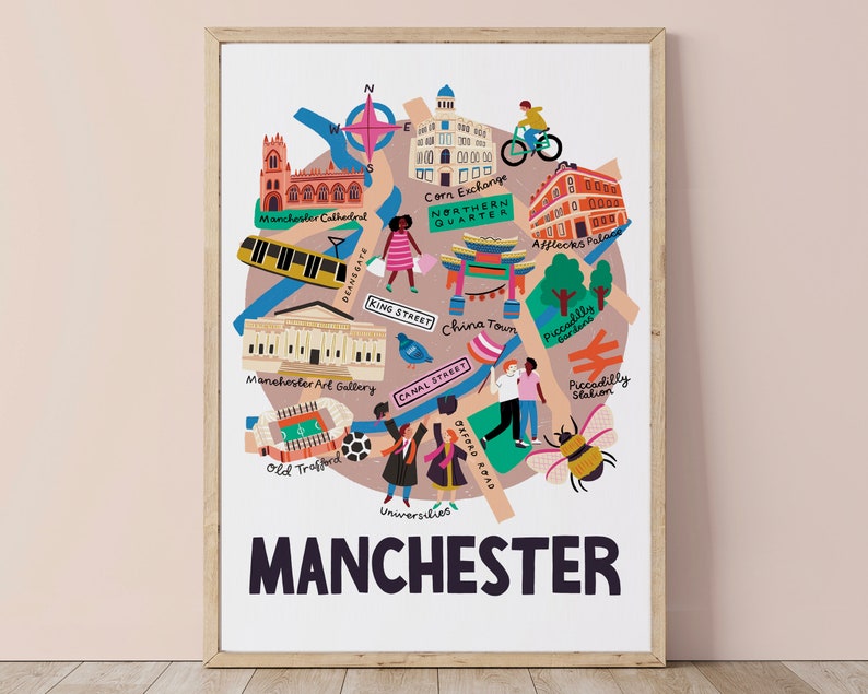 Manchester Map Manchester Gift Manchester Print Manchester Art Poster ...