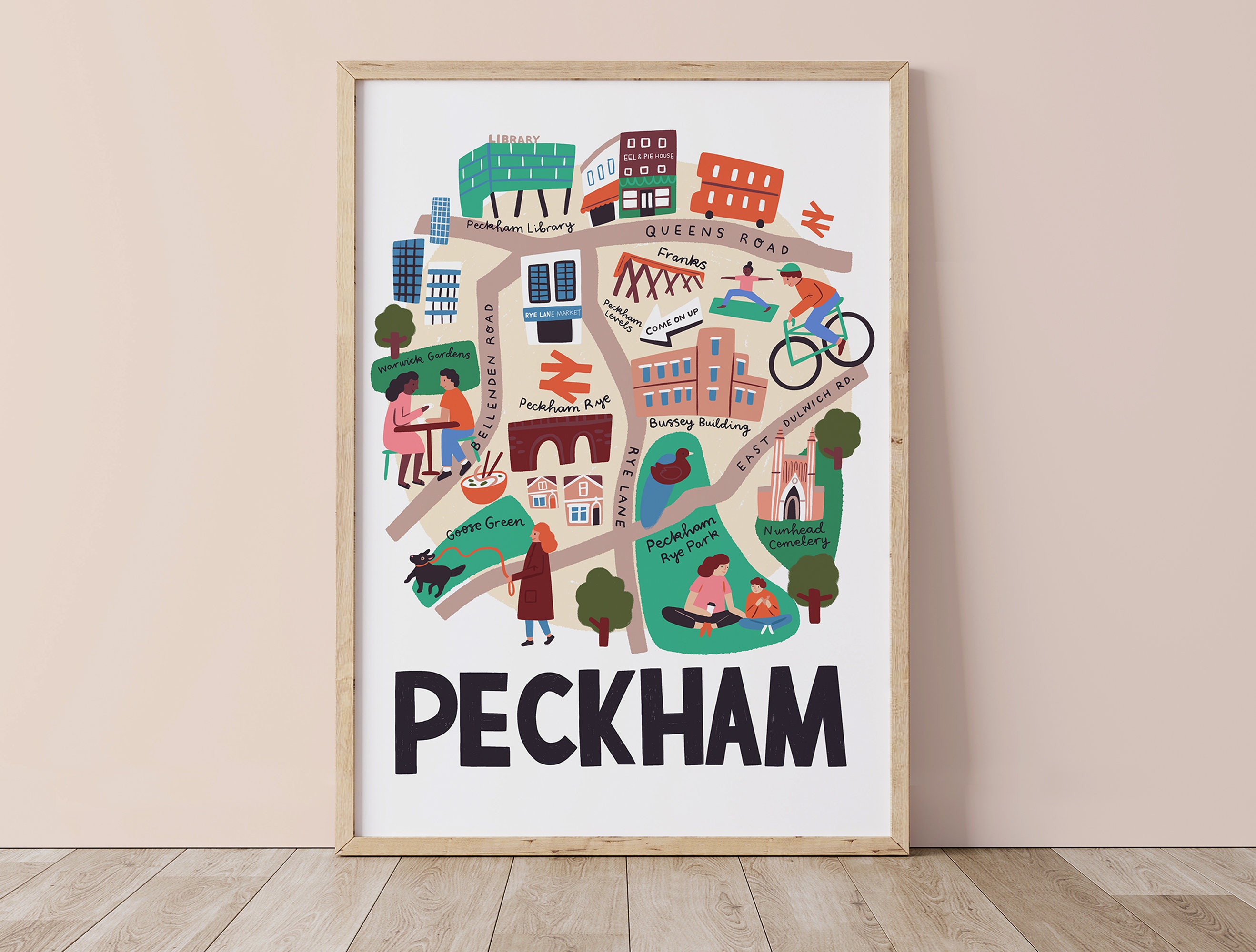 Peckham Map Art Print, Peckham Wall Art, South London Map, Peckham ...