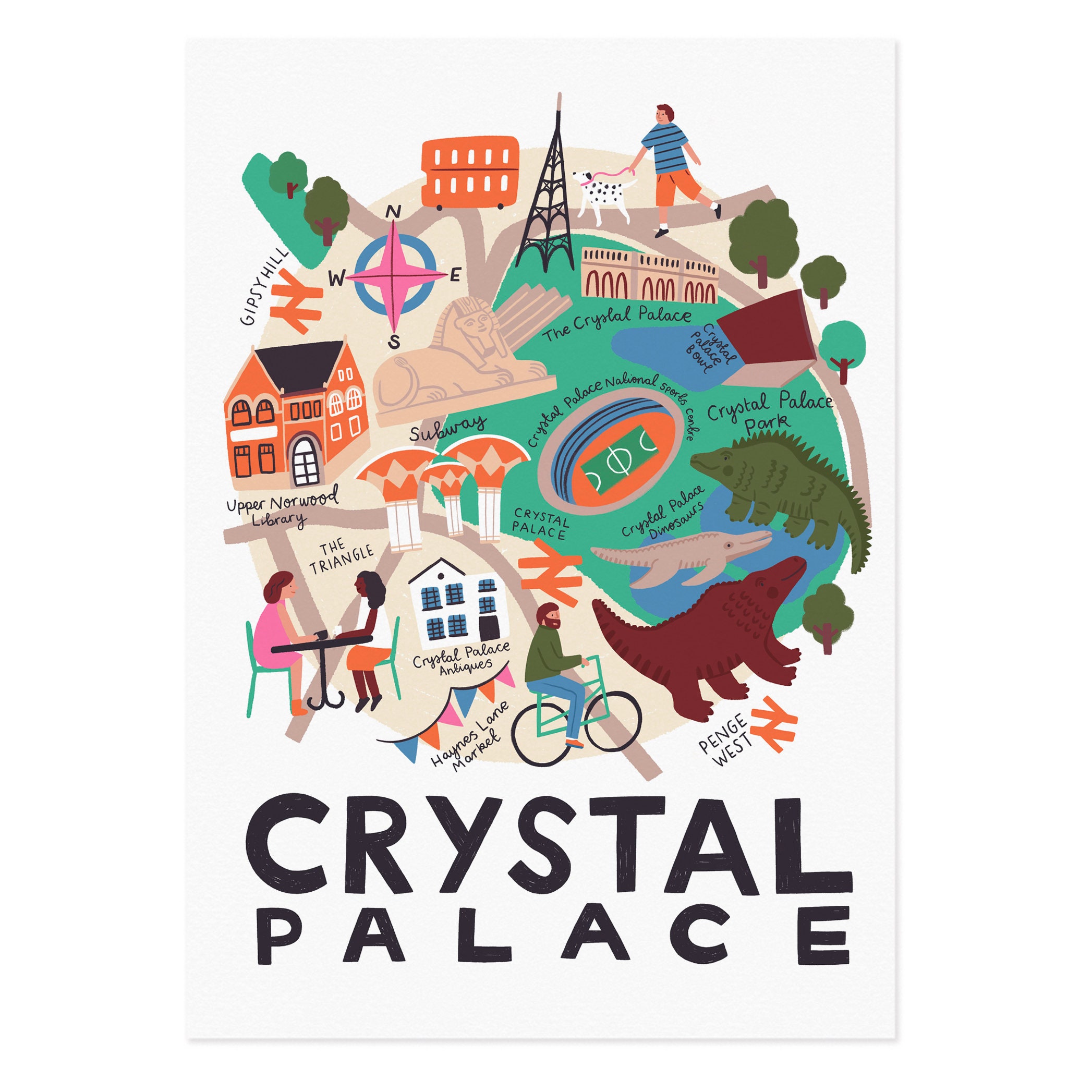 Crystal Palace Map Art Print Illustrated Map Crystal Palace Print South ...