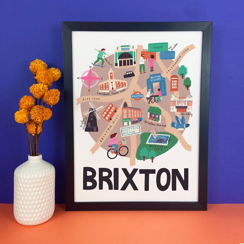 Brixton Illustrated Map Print South London Art South - Etsy UK