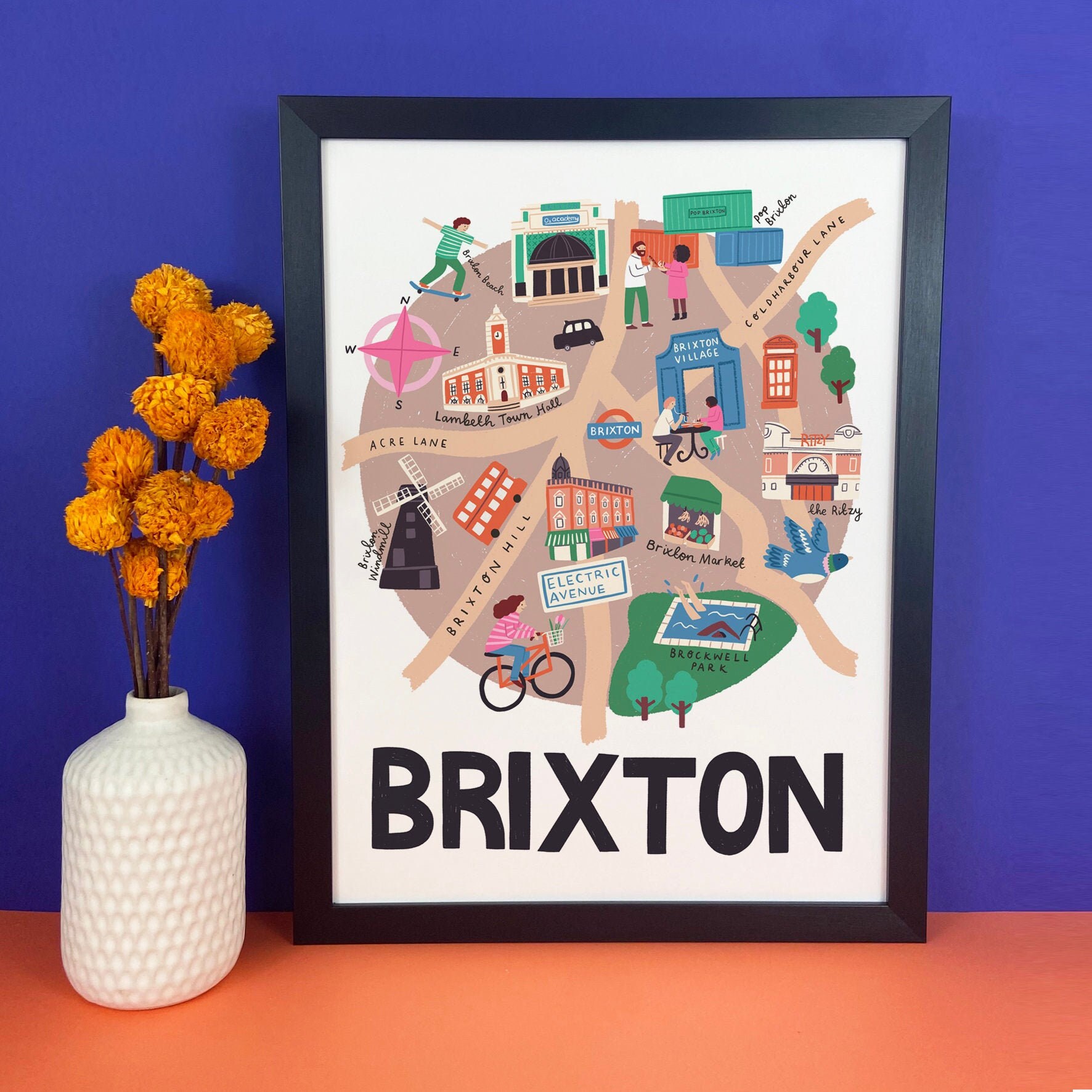 Brixton Illustrated Map Print South London Art South - Etsy UK
