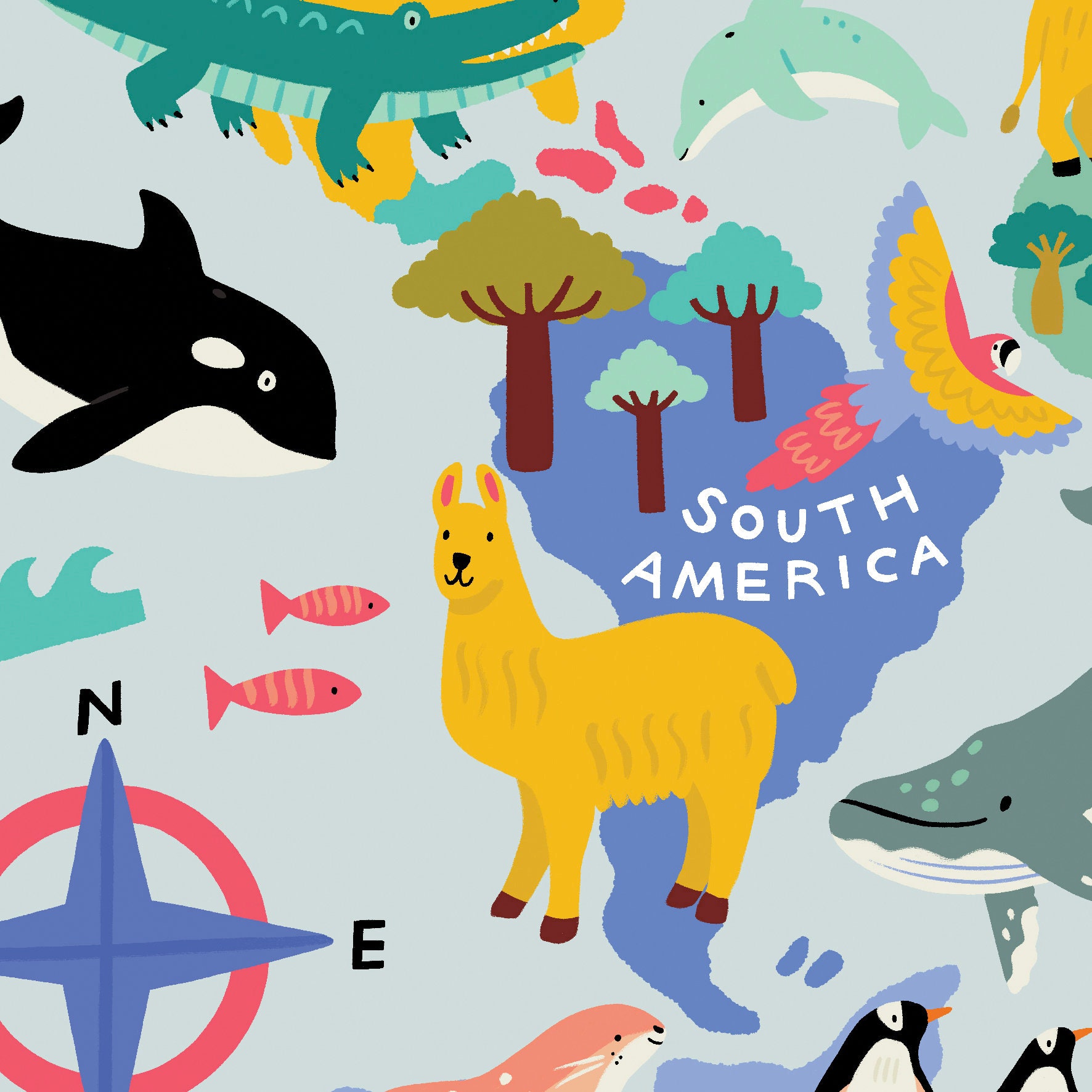 Animal World Map Print for Kids Nursery Bedroom or Playroom | Etsy