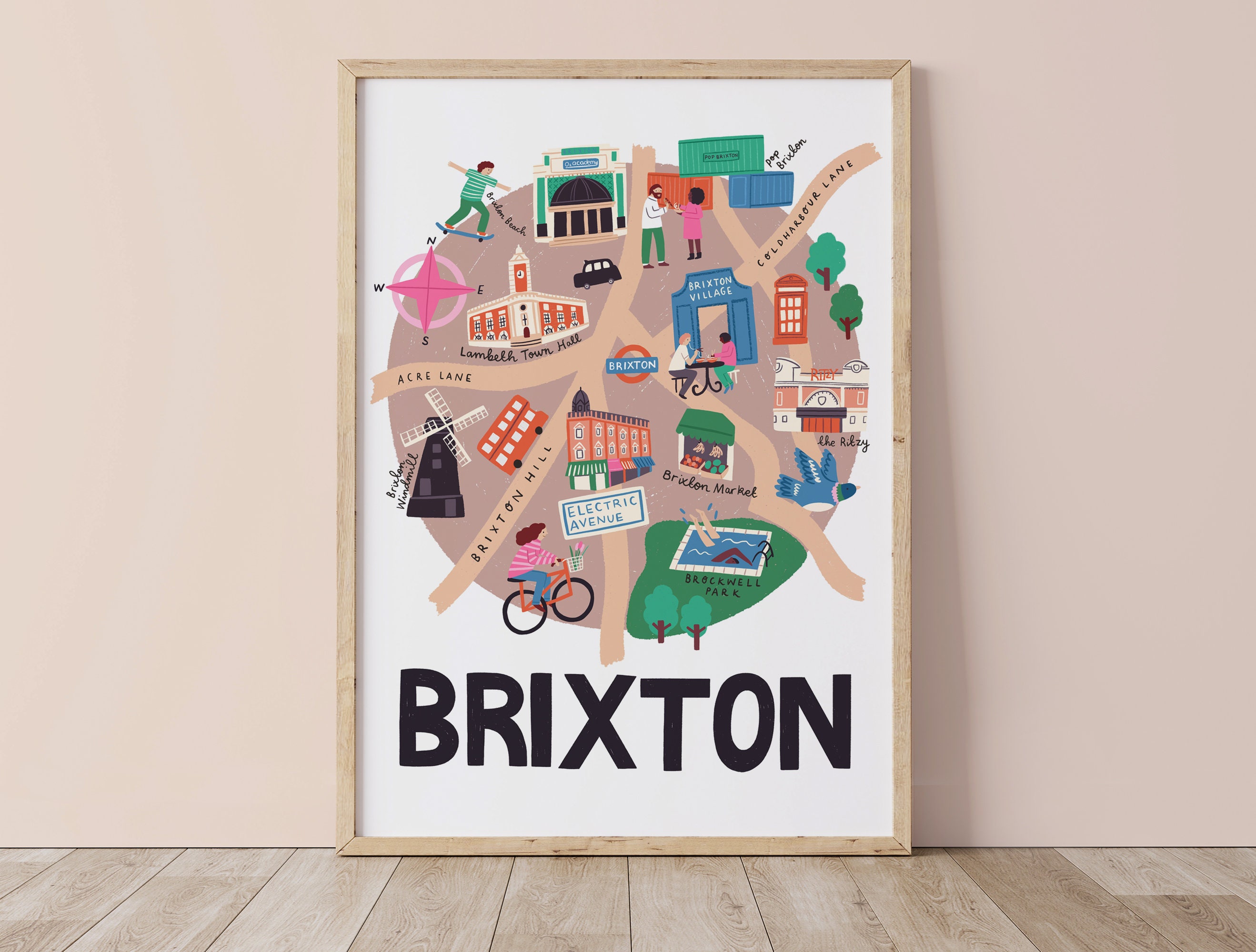 Brixton Map Art Print, Brixton Wall Art, South London Map Poster ...