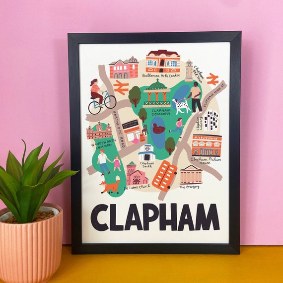 Clapham Map Art Print Illustrated Map Clapham Print - Etsy UK