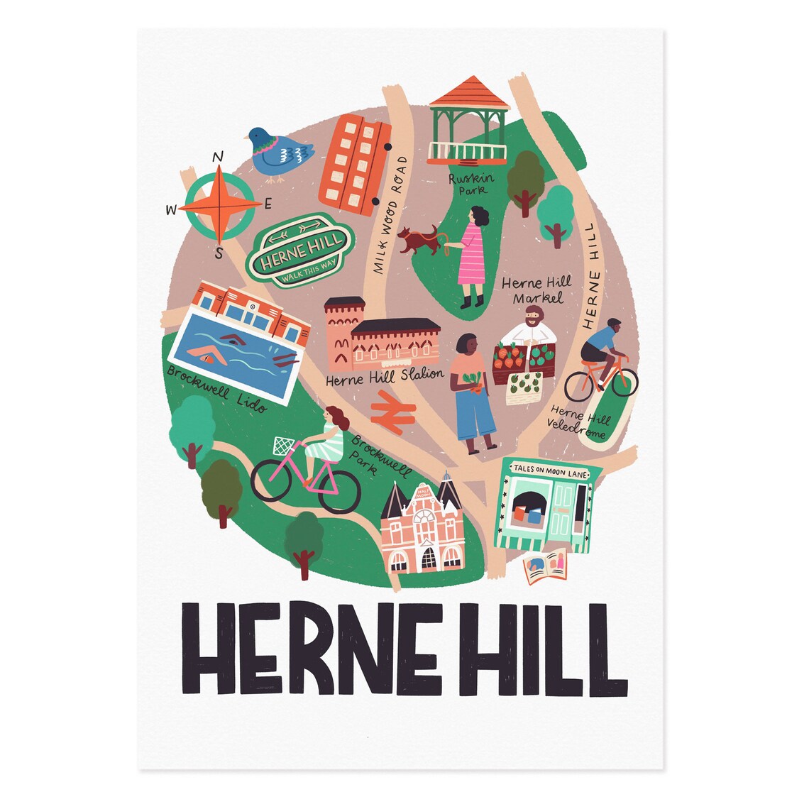 Herne Hill Map Art Print Illustrated Map Herne Hill Print - Etsy