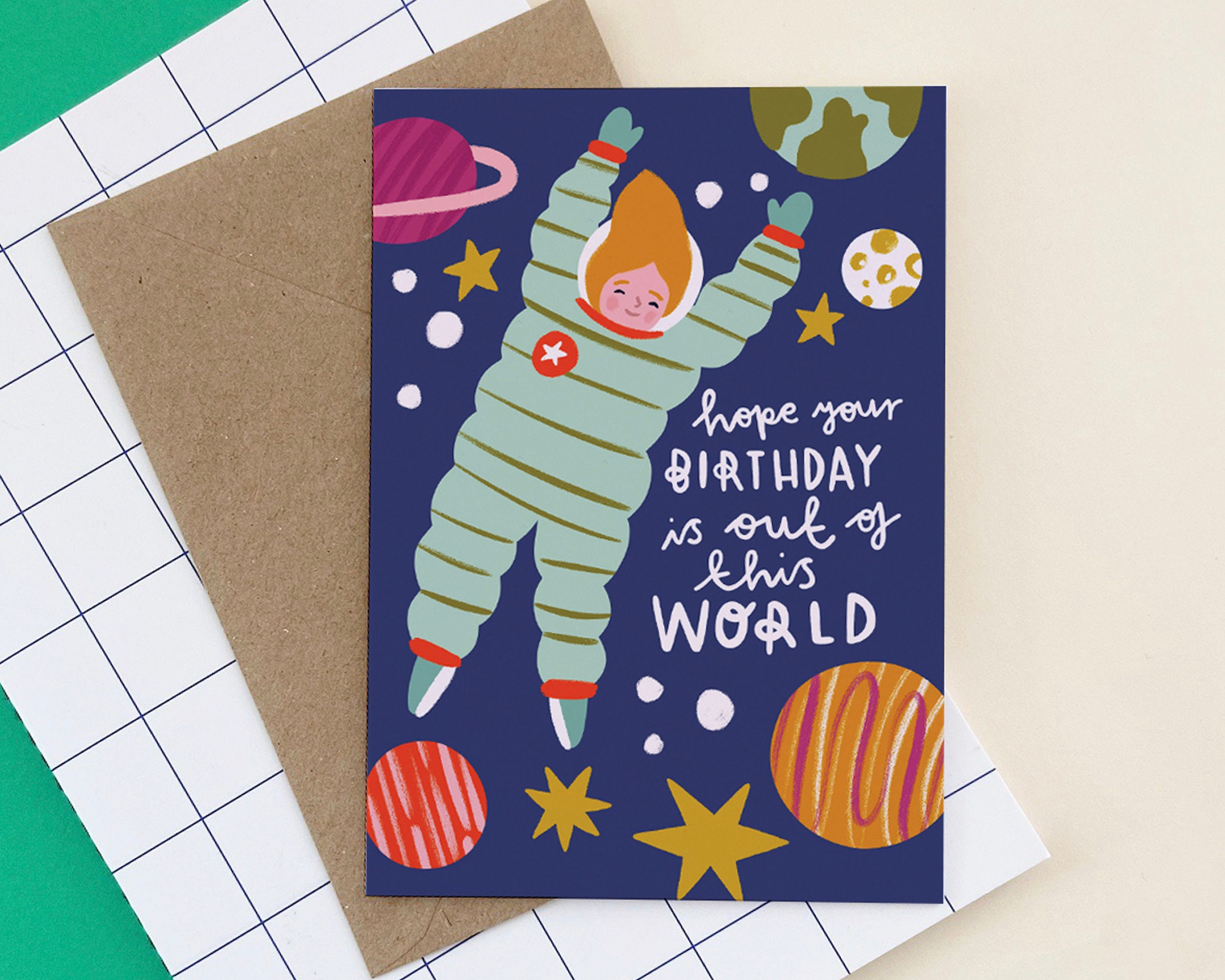 Outer Space Birthday Card | Astronaut Girl, Planets (A6 Greeting Card ...