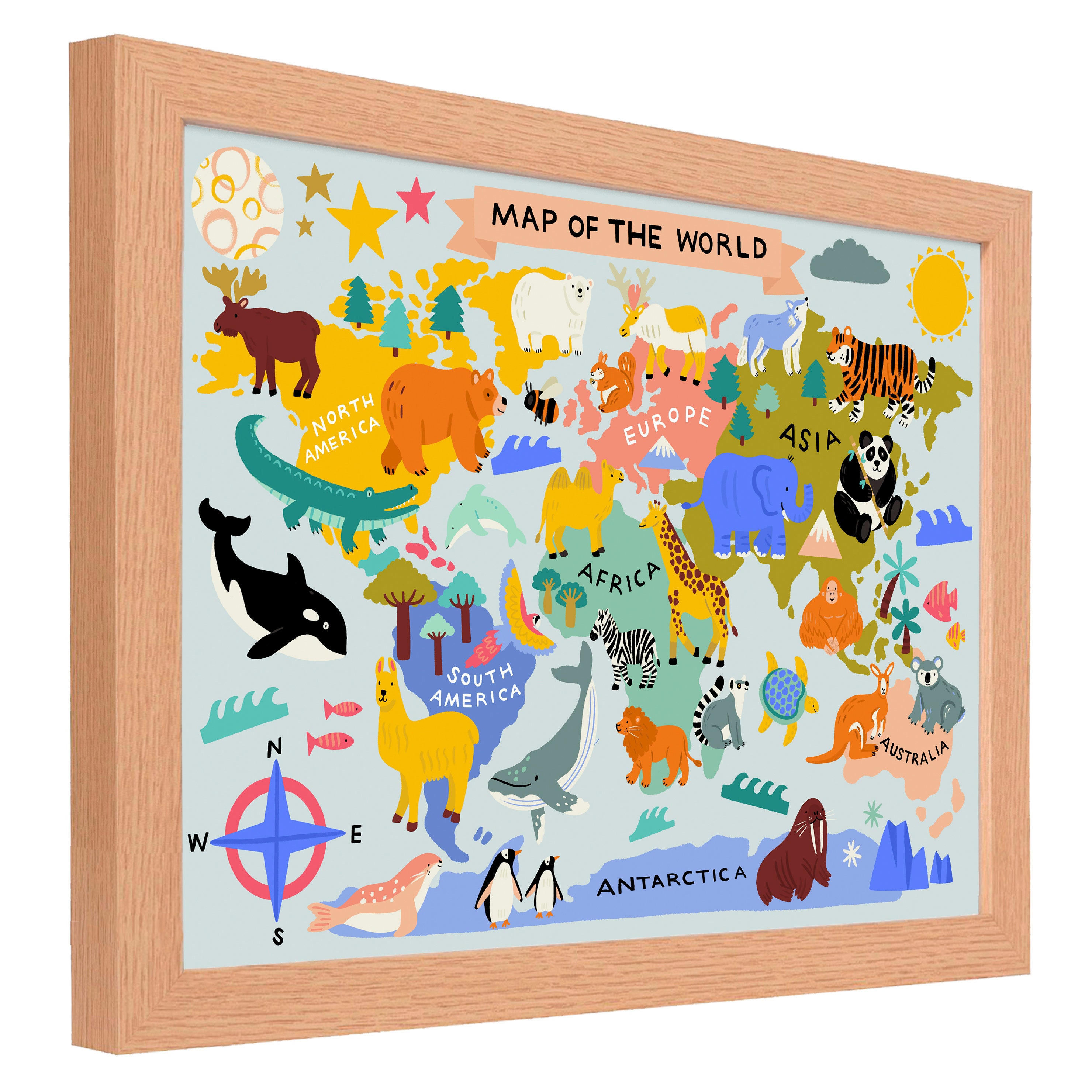 Animal World Map Print for Kids Nursery Bedroom or Playroom | Etsy