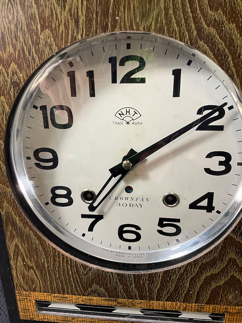 Rare Vintage NHT Crownfan 30 Day Wind up Wall Clock W/key. Japan. Works ...