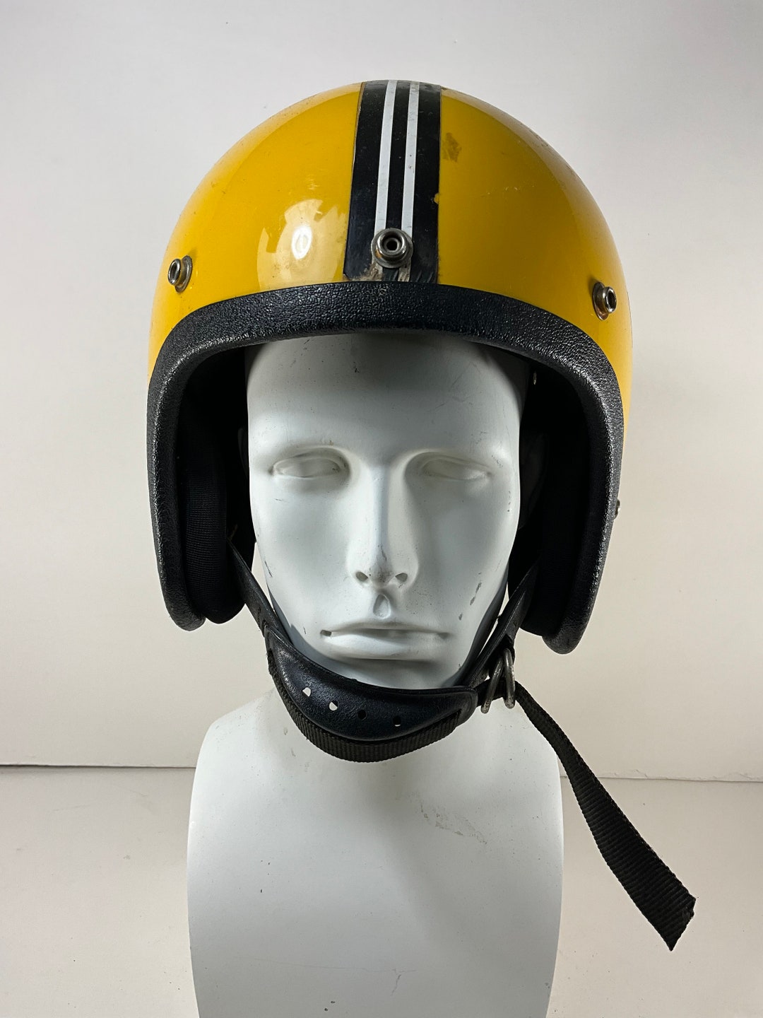 Vintage LSI-4170 Striped Yellow Helmet W/chin Guard Strap & Reflective ...