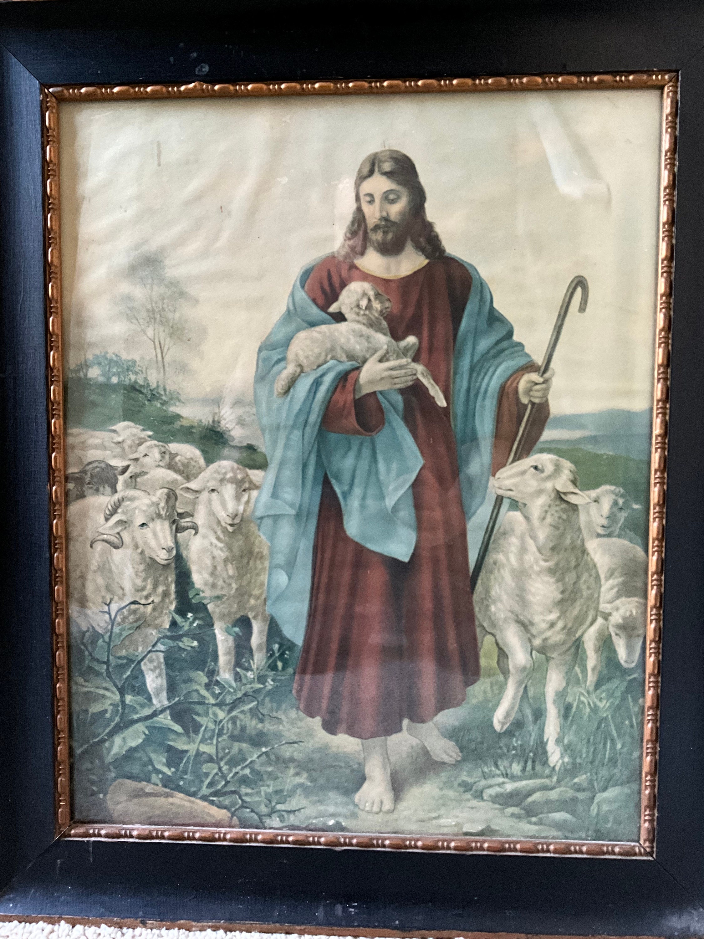 Antique Jesus the Good Shepard Litho Print in Wood Frame. 1930's - Etsy