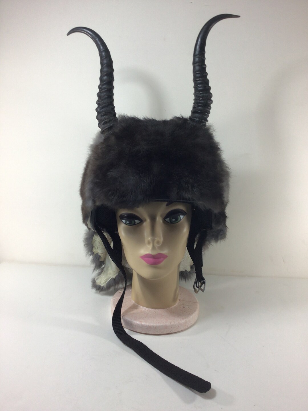 Rabbit Fur Covered Motorcycle Helmet With Springbok Antelope Horns. Sz ...