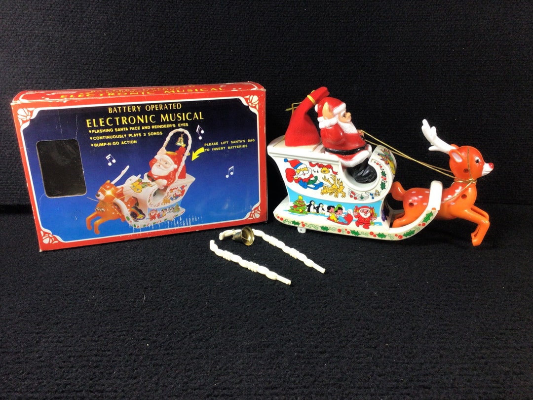 Vintage Christmas 1980's Santa Sleigh Electronic Musical Bump-n-go ...