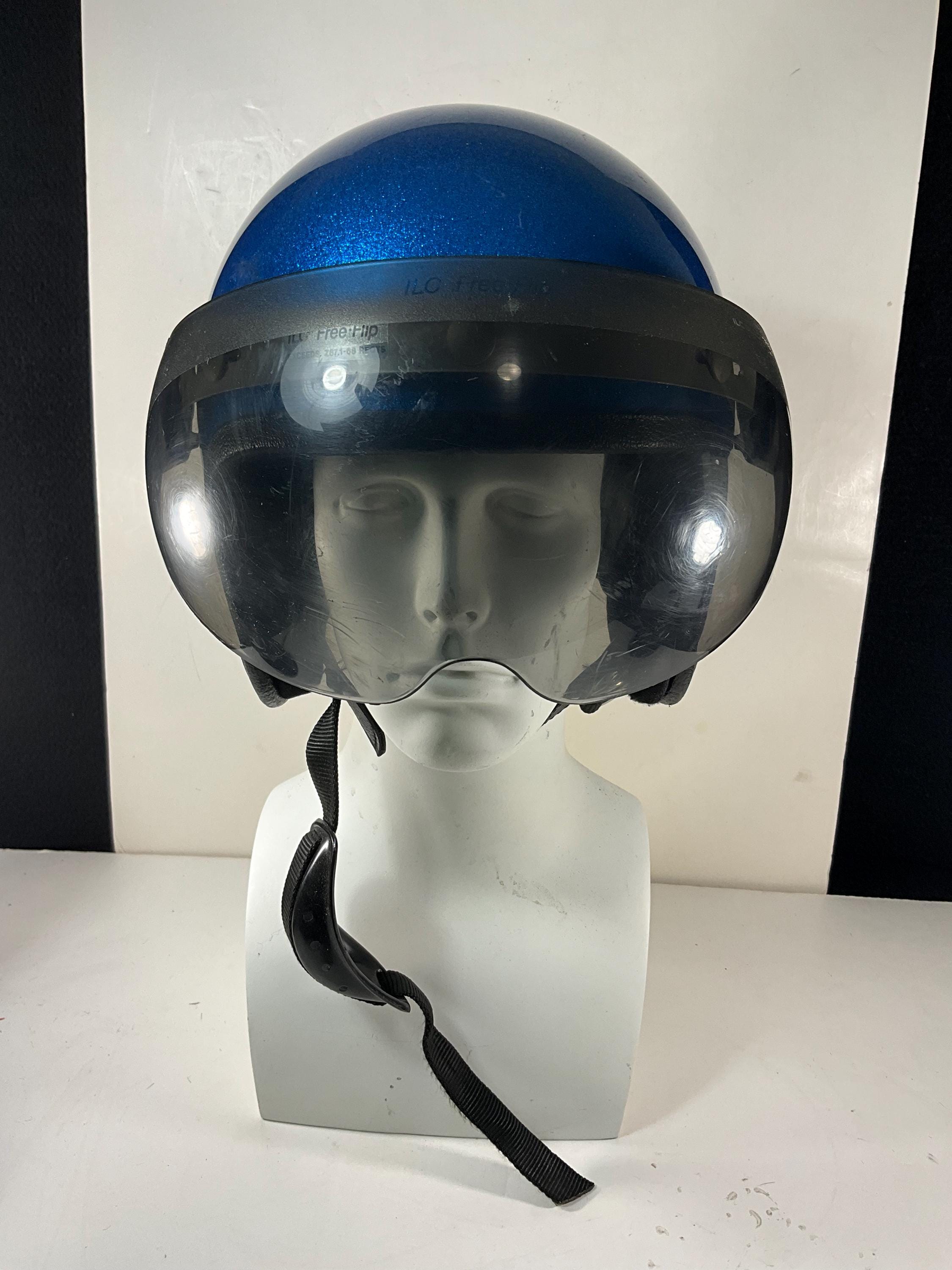 Vintage 1970's Blue Metallic Flake Helmet W/visor Shield and Chin Strap ...