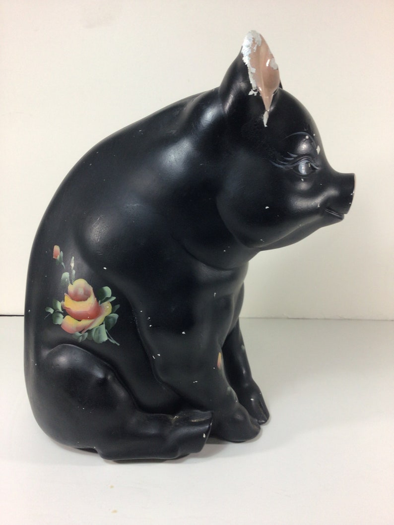 Vintage Alexander Backer Co. Hand Painted Chalkware Black Pig Piggy ...