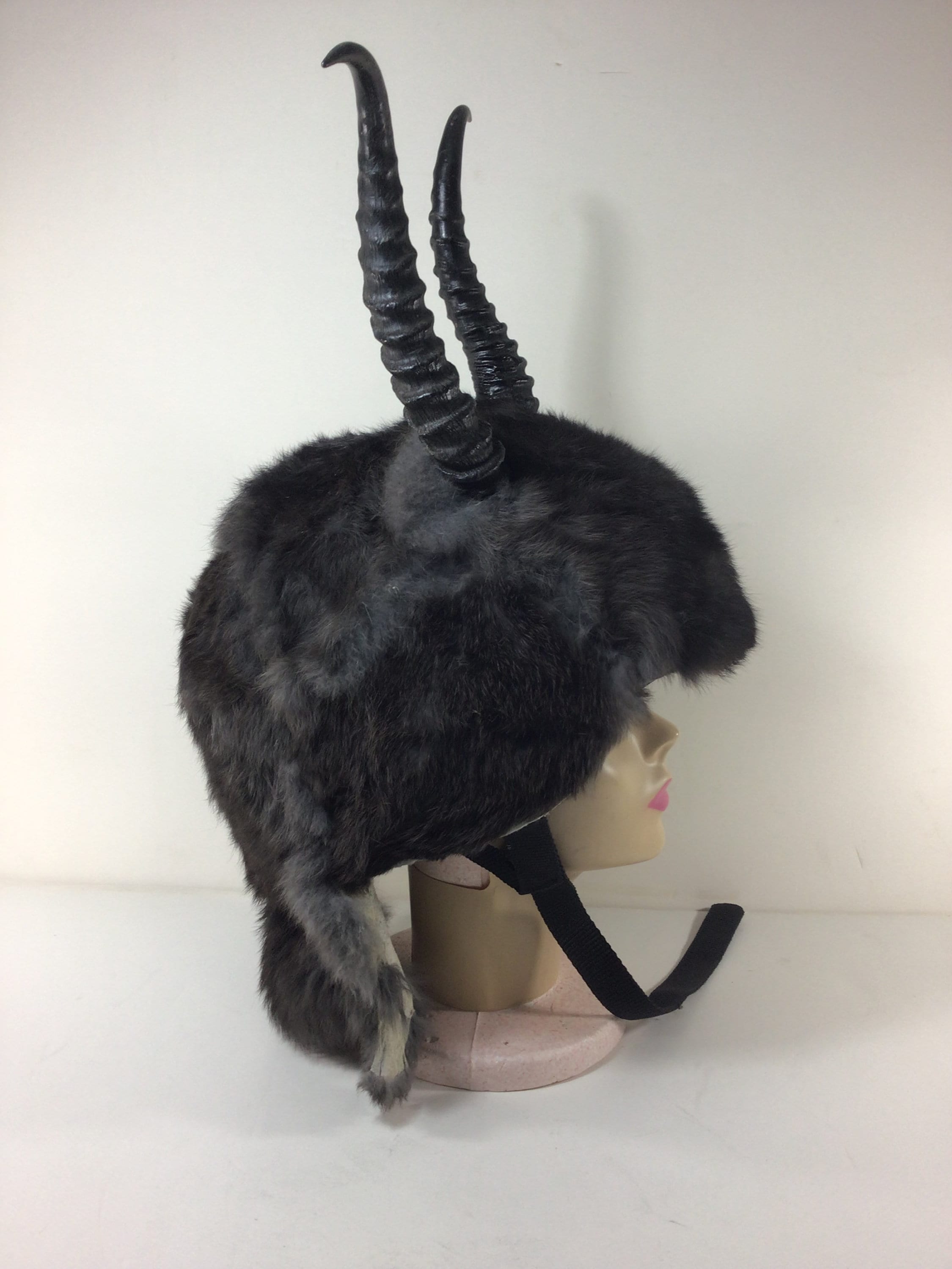 Rabbit Fur Covered Motorcycle Helmet With Springbok Antelope Horns. Sz ...