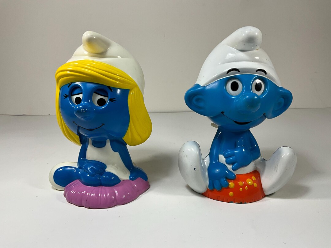 Vintage 1983 Smurf & Smurfette Talking Chatter Chum Pull String Toys ...