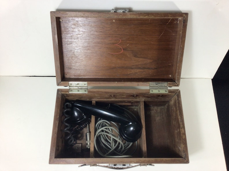 Vintage Wheeler Sound Powered Telephone Handset With Wood Storage Box ...