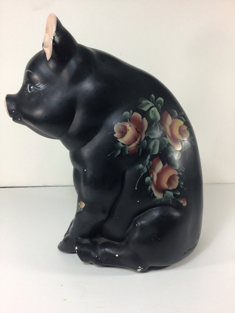 Vintage Alexander Backer Co. Hand Painted Chalkware Black Pig Piggy ...