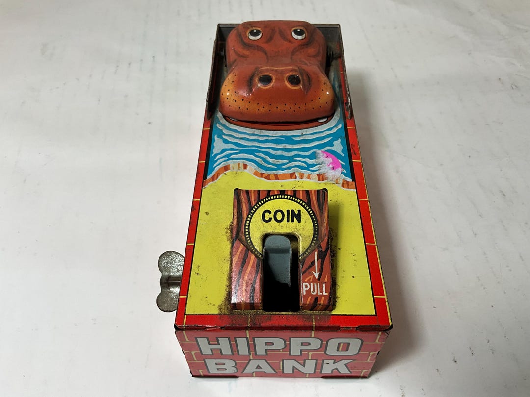 Vintage 1960's Yone Mechanical Wind-up Happy Hippo Bank. Japan. Works ...