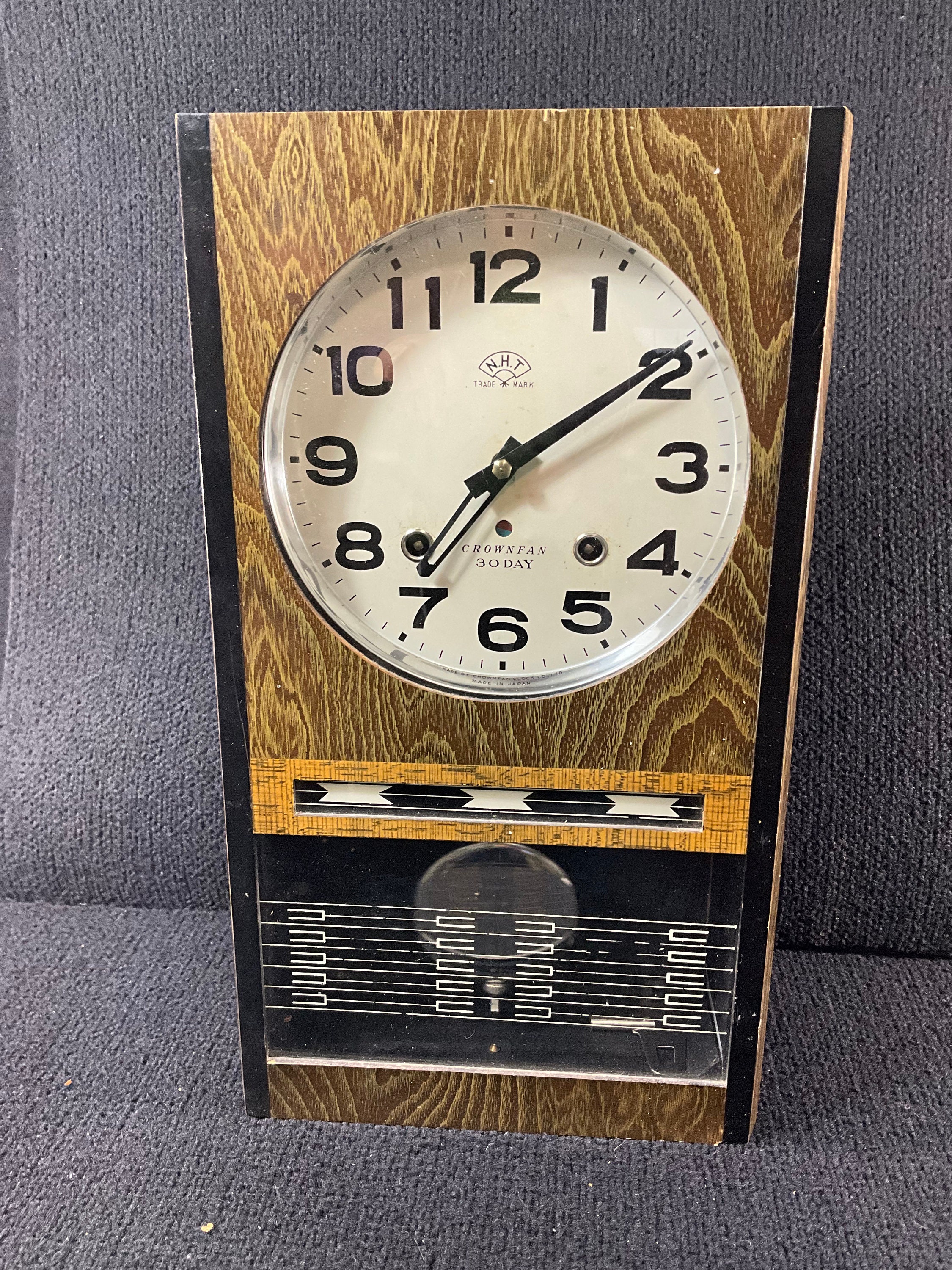 Rare Vintage NHT Crownfan 30 Day Wind up Wall Clock W/key Rare Vintage NHT Crownfan 30 Day Wind up Wall Clock W/key