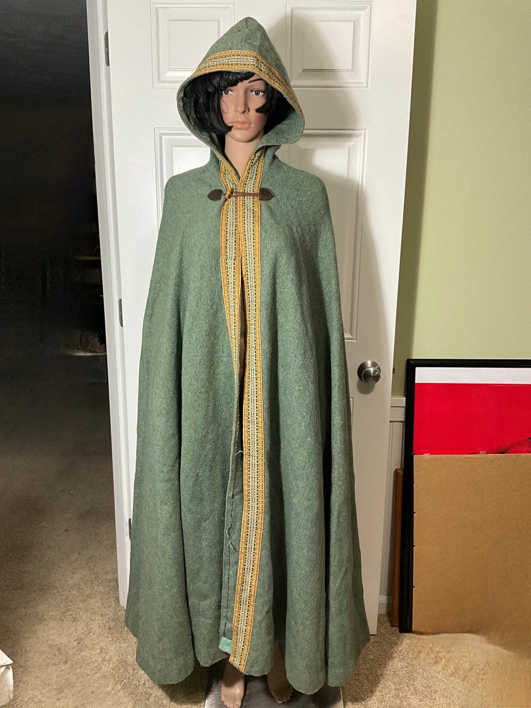 Rare 1960's-70's Vintage Full Length Green Wool Hooded Cape With ...