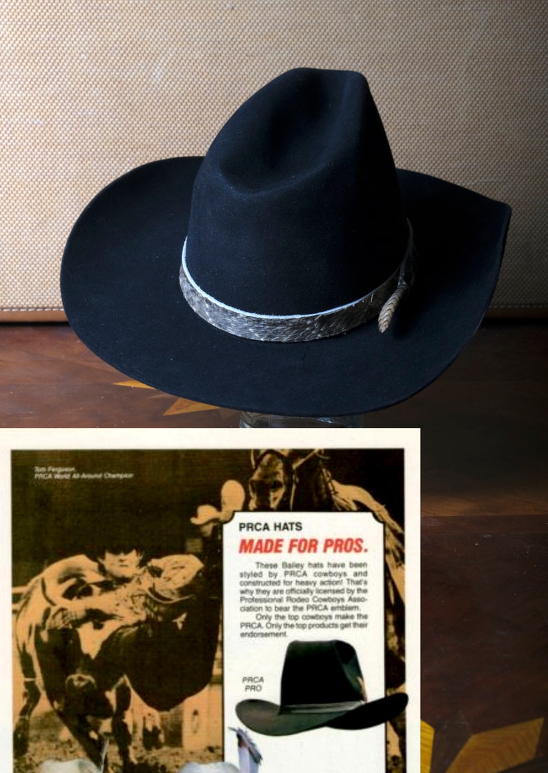 Bailey Black Pro Rodeo Cowboy Association Hat Size 7 3/8 With Handmade ...