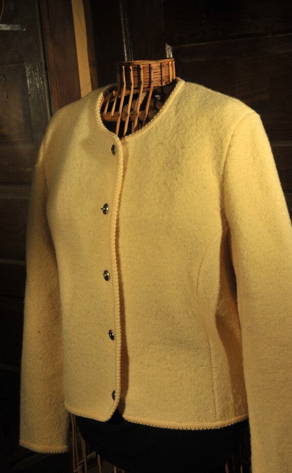 Vintage Carroll Reed Yellow Boiled Wool Cardigan Sw… - Gem