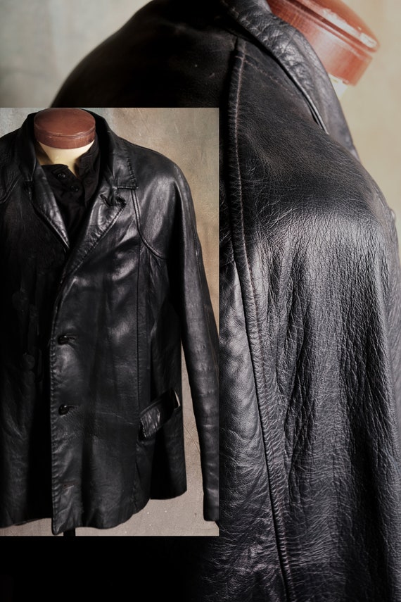 Vintage Soft Black Leather Jacket 50's or 60's -M- Hi… - Gem