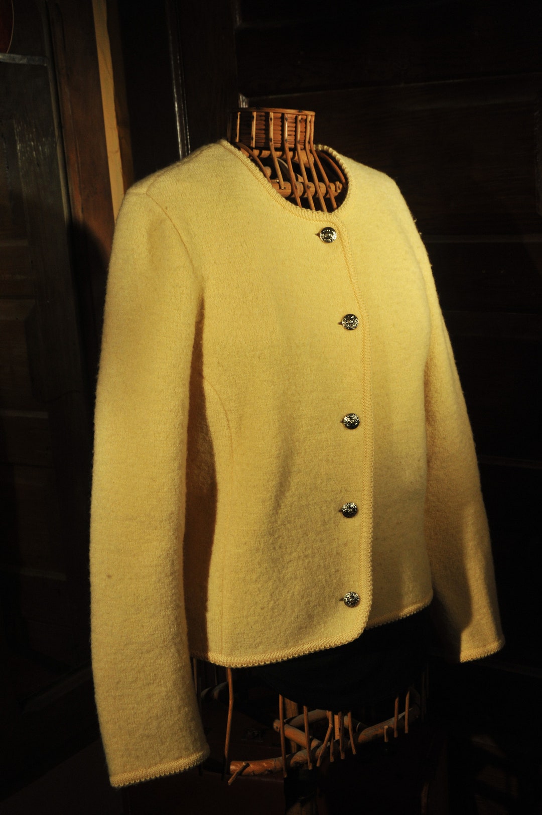 Vintage Carroll Reed Yellow Boiled Wool Cardigan Sweater / Jacket Women ...