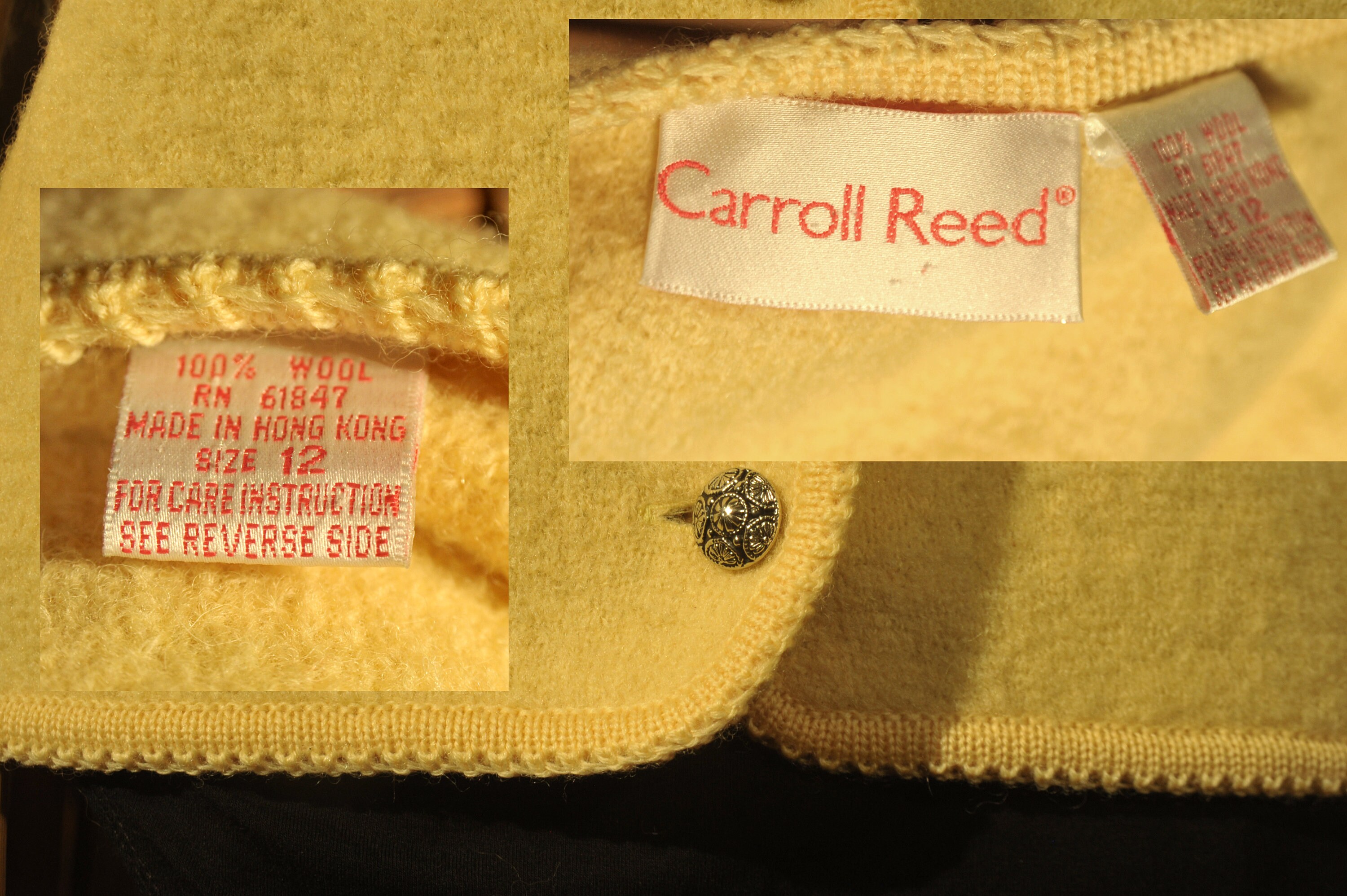 Vintage Carroll Reed Yellow Boiled Wool Cardigan Sweater / Jacket Women ...