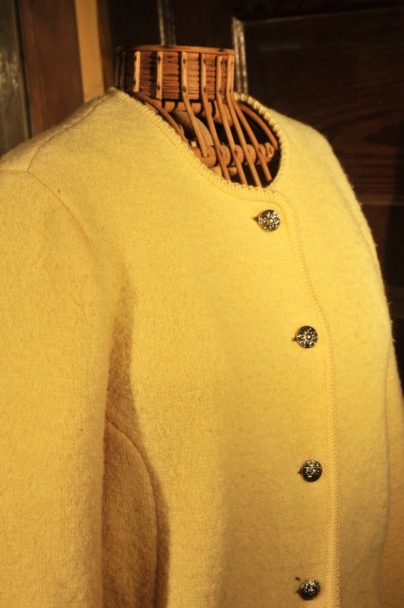 Vintage Carroll Reed Yellow Boiled Wool Cardigan Sw… - Gem