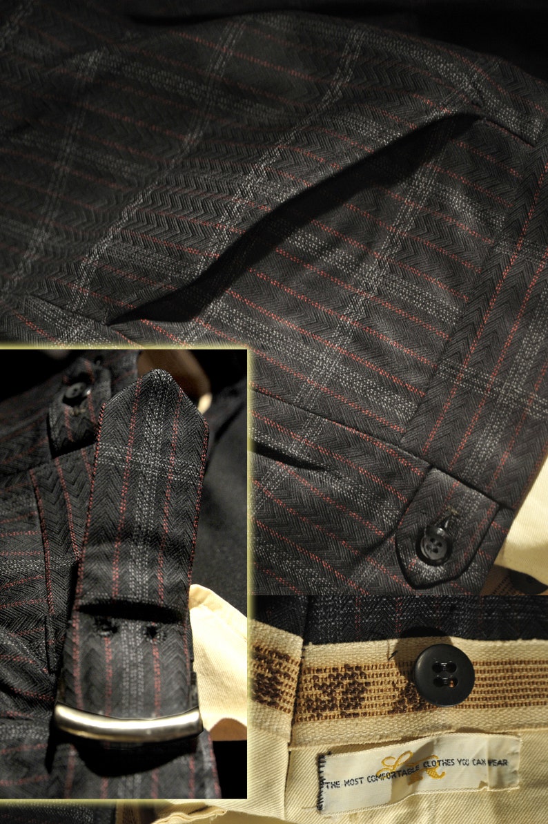Vintage 1960's Mod Black Plaid Lewis Roth 2 Button Suit Slim Tailored ...
