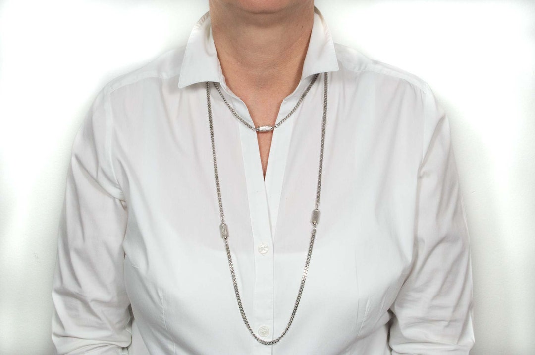 MONET Vintage 70's Very Very Long Silver Necklace With Beads - Etsy