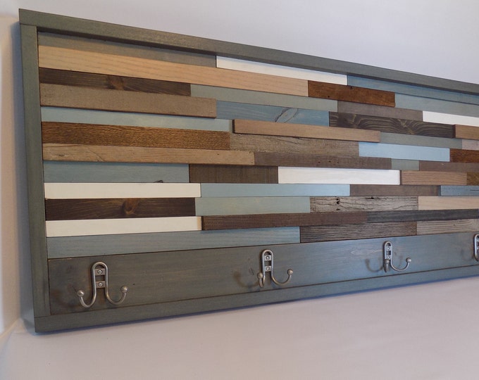 Large Reclaimed Wood Coat Rack Wood Wall Art Blues Tansand | Etsy