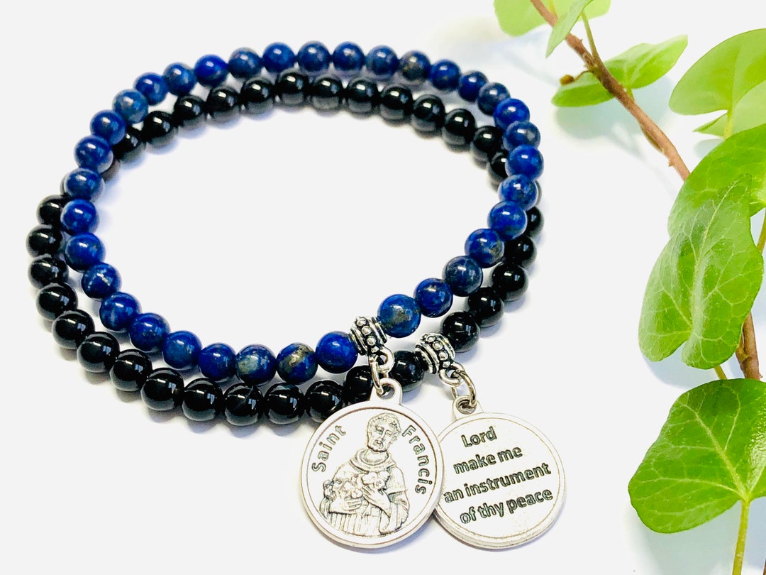 Saint Francis Gemstone Bracelet – Lapis, Onyx, Jade, Cat/dog Lover - Etsy