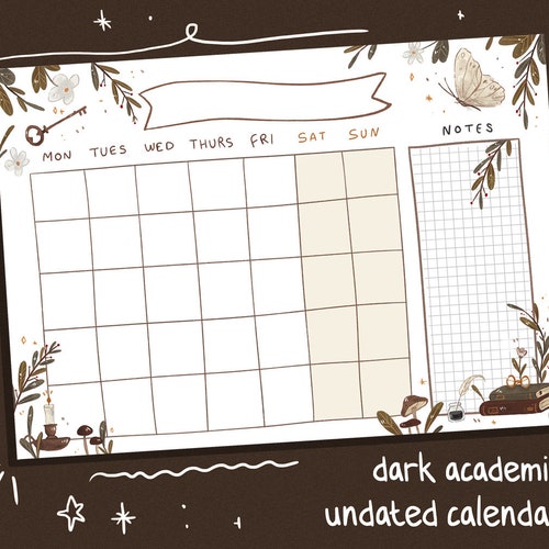 Dark Academia Printable Undated Monthly Planner Printable | Etsy