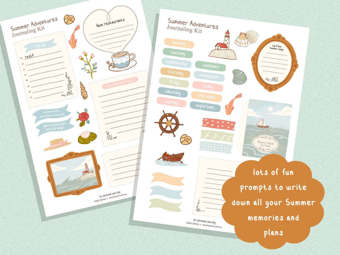 Summer Adventures Printable Journal Kit Planner Kit Travel - Etsy