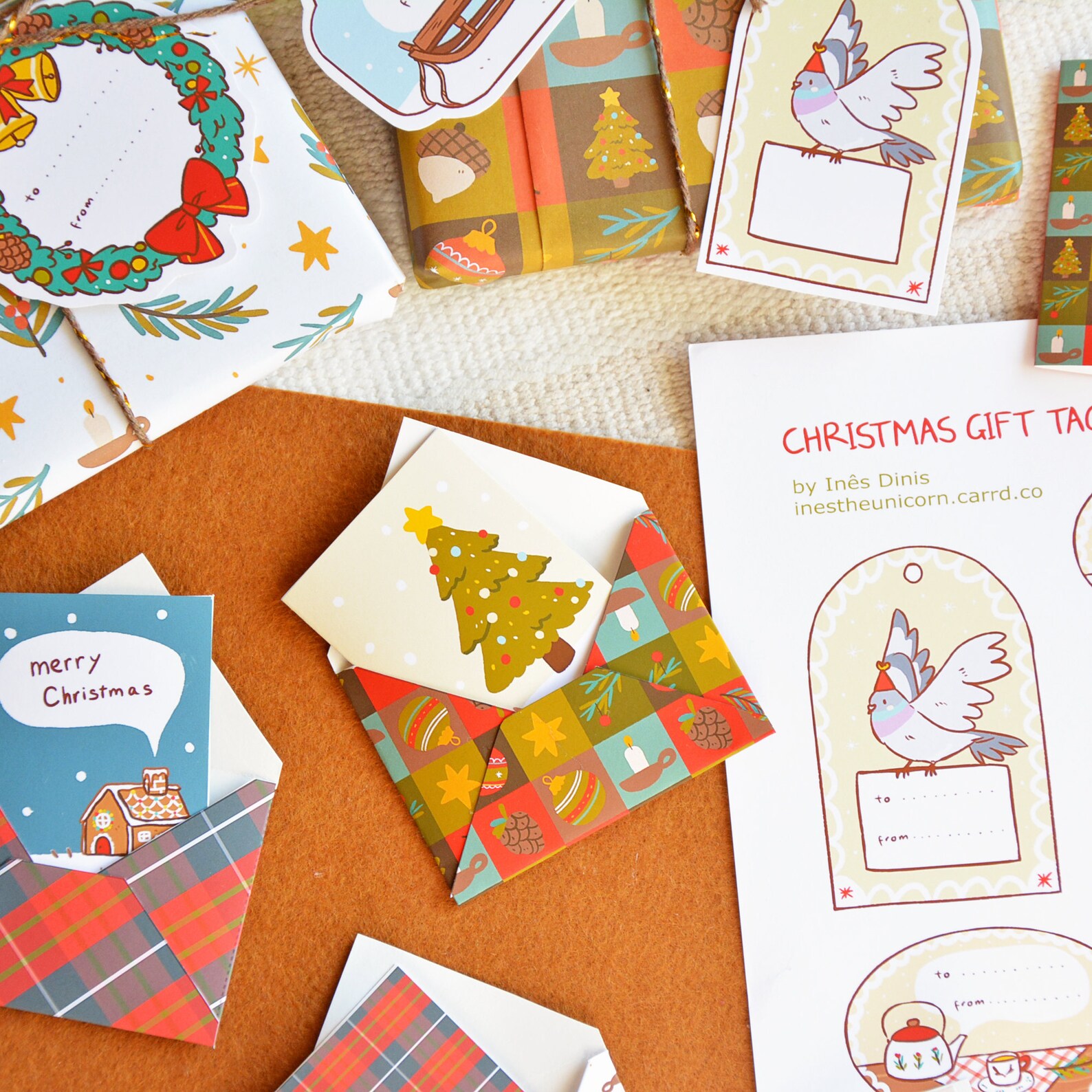 Set of Printable Christmas Gift Tags, Mini Postcards and Mini Envelopes ...