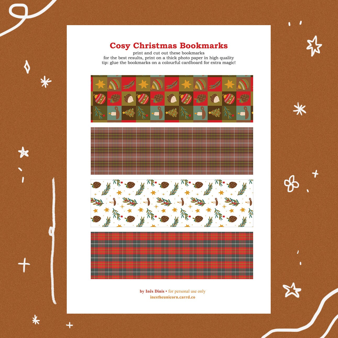 Set of Illustrated Printable Christmas Bookmarks, Instant Download ...