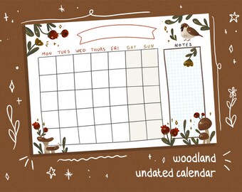 Cottagecore Monthly Calendar Undated Printable Stationery - Etsy