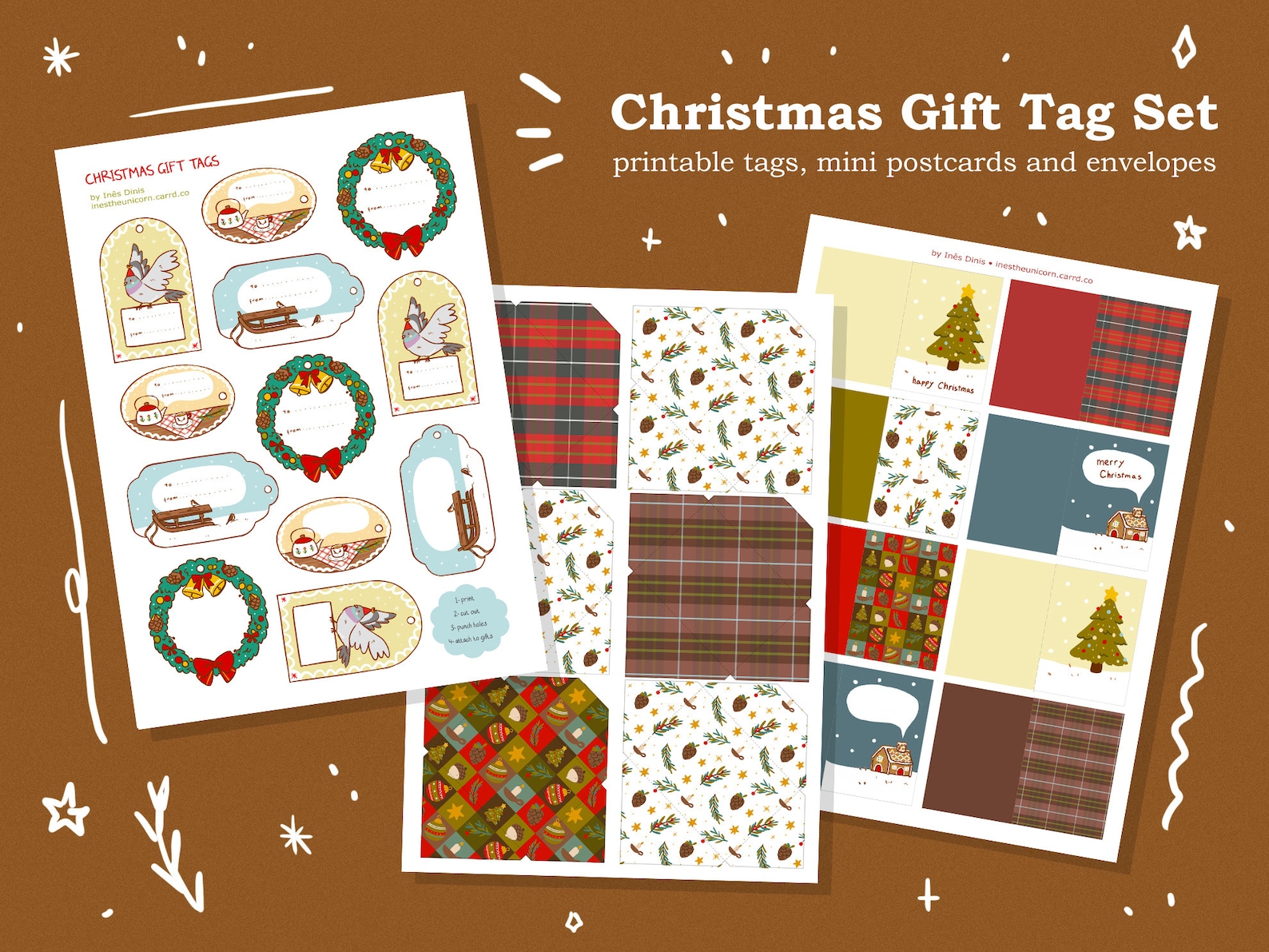 Set of Printable Christmas Gift Tags, Mini Postcards and Mini Envelopes ...