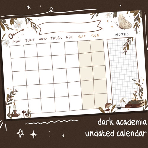 Dark Academia Printable Undated Monthly Planner Printable - Etsy