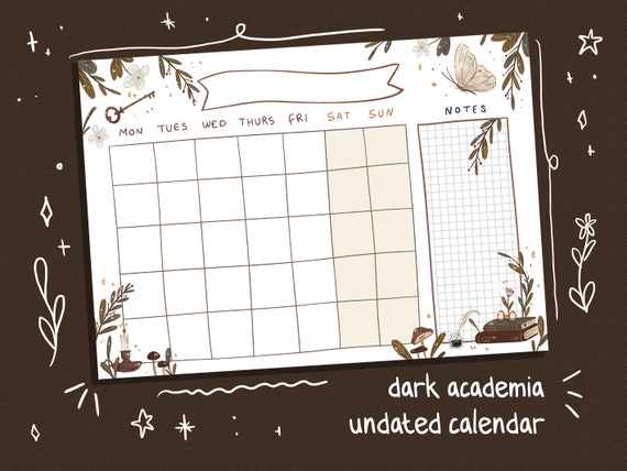 Dark Academia Printable Undated Monthly Planner Printable | Etsy