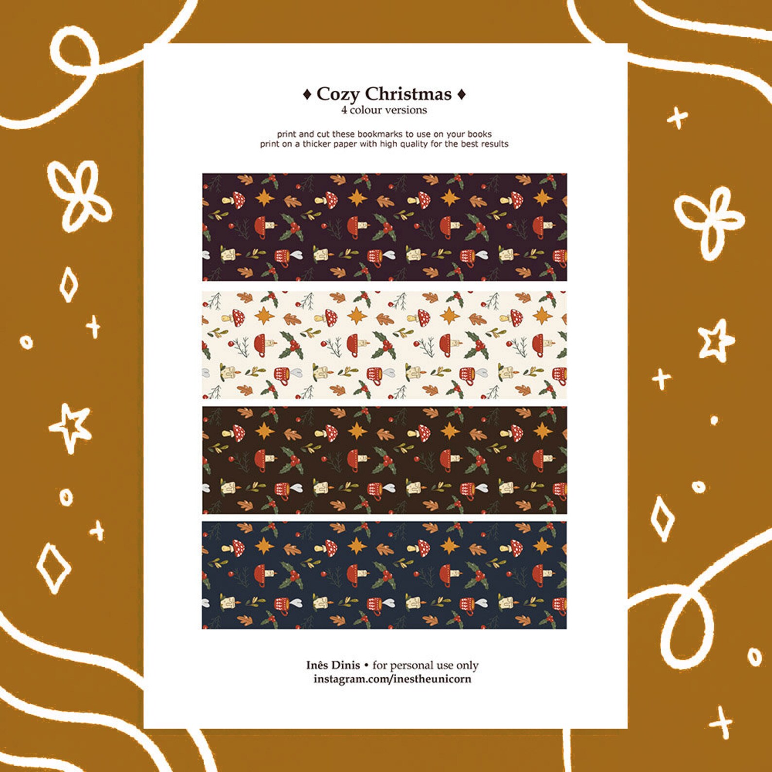 Set of Illustrated Printable Christmas Bookmarks Cozy - Etsy